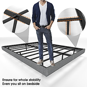 Anyhave 10.6" High Queen Floating Bed Frame Queen Size with LED Lights, Heavy Duty Metal Slats Support, No Box Spring Needed/Noise-Free/Large Under Bed Storage/Easy to Assemble