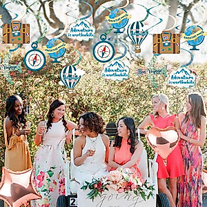 30CT Travel Themed Hanging Swirl Decorations Adventure Awaits Bon Voyage Farewell Retirement Themed Party Around The World Wedding Shower Party Ceiling Spiral Door Whirls Streamers Supplies