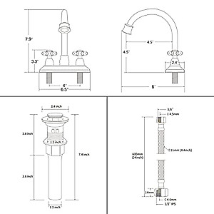 GOWIN Brushed Nickel Bathroom Faucet with Drain Assembly and Supply Hose, 2-Handle 4 Inch Centerset Faucet for bathrooms,High Arc Swivel Spout Bathroom Sinks Faucet