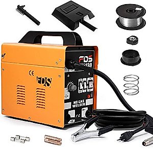 Goplus 110V MIG 130 Welder Flux Core Welding Machine, No Gas Welding Machine with Electrode Holder Face Shield (Orange)