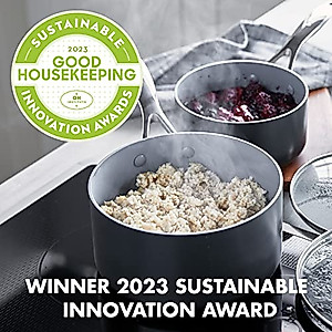 GreenPan Valencia Pro Hard Anodized Healthy Ceramic Nonstick 2QT and 3QT Saucepan Pot Set with Lids, PFAS-Free, Induction, Dishwasher Safe, Oven Safe, Gray