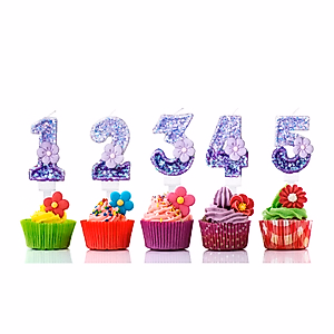Number 5 Candles,Purple Flower Number Birthday Candles for Cake Purple Number Candle Creating a Romantic and Warm Atmosphere