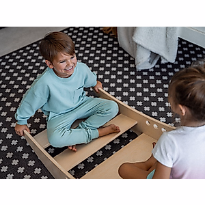 Avenlur Rocking Boat Stair Climber Montessori and Waldorf Style Balancing Step Ladder Rocker Activity Center for Toddlers, Kids, Homeschool, Daycare Seats up to 4 Children Ages 1-6yrs