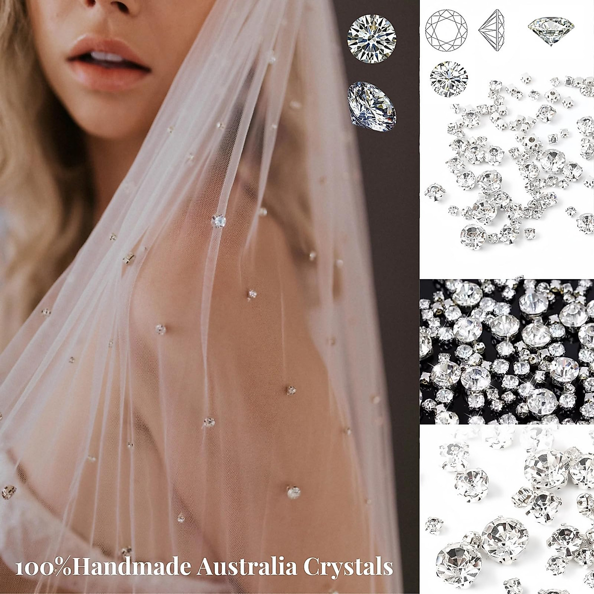Passat Austrian Rhinestones Bridal Veil Crystals Wedding Veil Beaded Veils For Brides 1T3M Cathedral Ivory Bridal Veils For Wedding Gifts
