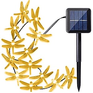 LOHOME 30 LED Solar String Light Outside Waterproof Solar Powered Lamps, Dragonfly Fairy Lights Garden Lamp for Outdoor, Home, Lawn, Wedding, Patio, Party and Holiday Decorations (Warm White)