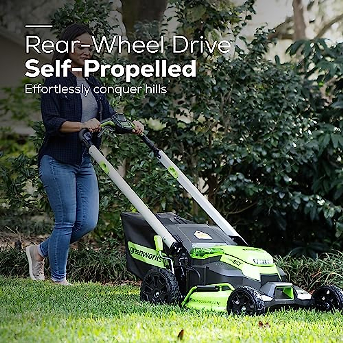 Greenworks 60V 25inch Cordless Self-propelled Lawn Mower ,with (2) 4.0AH Batteries and Dual Port Charger and Replacement Blades