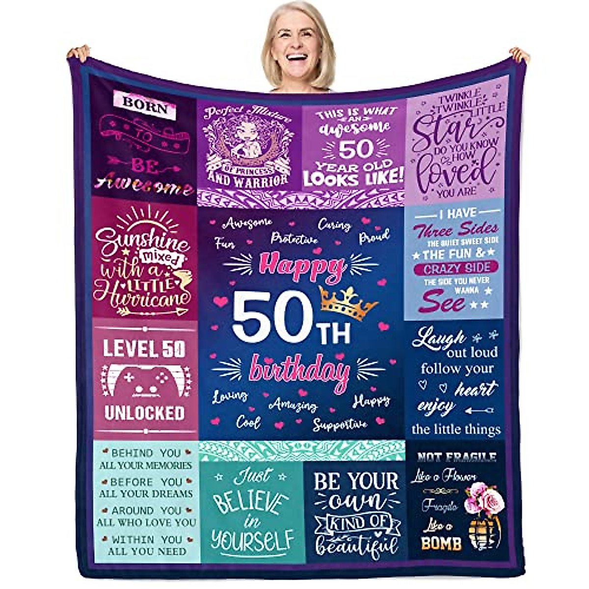 50th Birthday Gifts For Women 50"x60" Blanket, 50th Birthday Gift Ideas, 50 Birthday Gifts For Women, 50 Year Old Gifts For Women, 50th Birthday Decorations Women, 50th Bday Gifts Women Throw Blankets