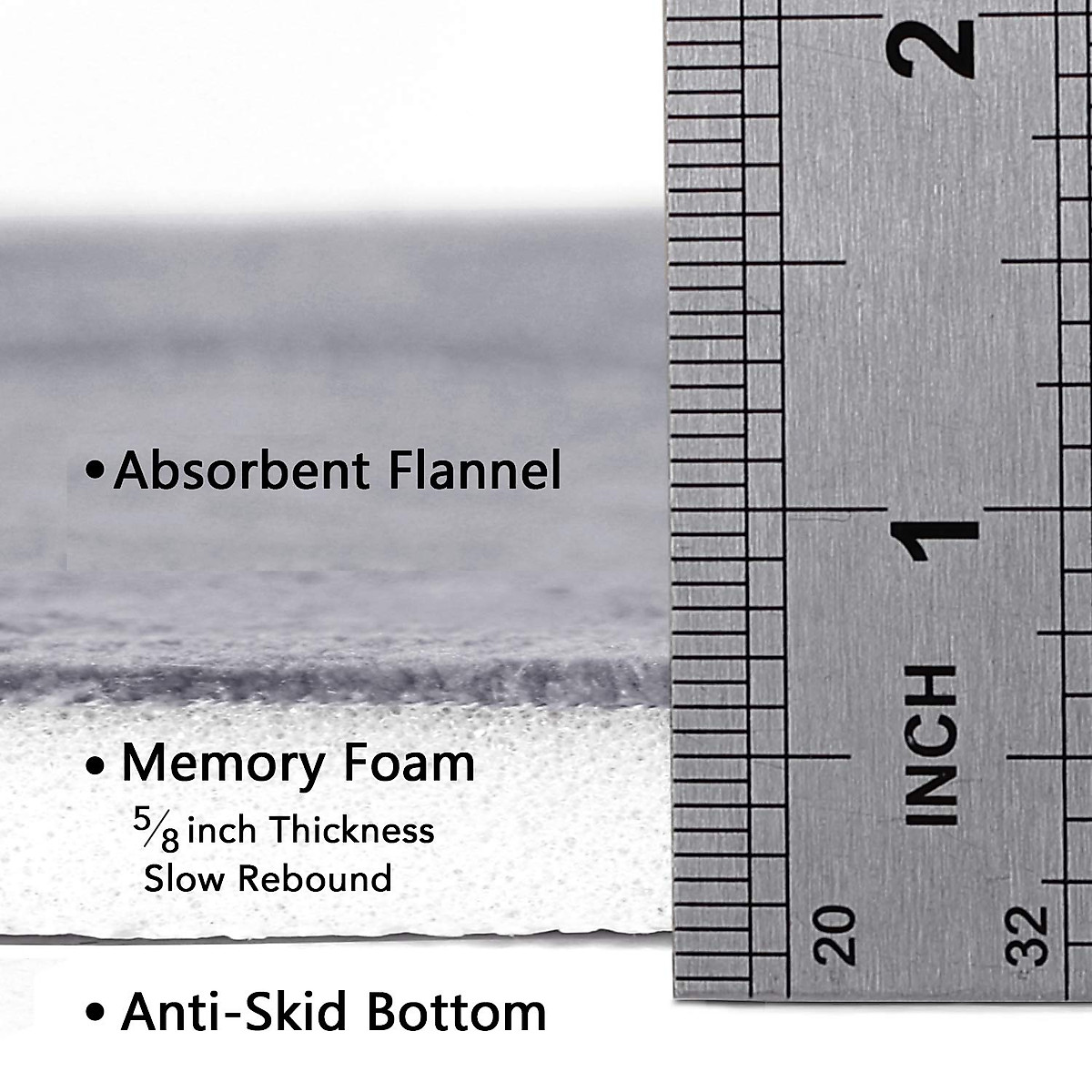 Flamingo P Memory Foam Bath Mat Rug for Bathroom Floor Non Slip Shower Rugs, 20x32,Grey