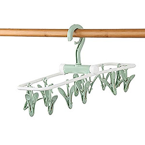 Falytemow Clip and Drip Hanger Folding Portable Travel Socks Hanger Underwear Hanger with 2 x 12 Clothespins, Hanger for Drying Towels, Bras, Baby Clothes, Plastic Laundry Sock Drying Hanger