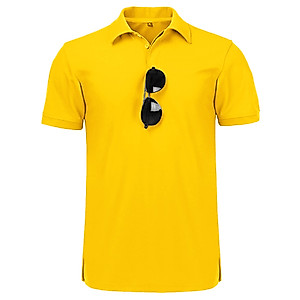 LLdress Yellow Polo Shirts for Men - Summer Casual Short Sleeve - Mens Collared Pullover Golf Shirts, M