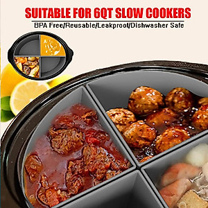 Slow Cooker Divider Liner fit 6 QT Crockpot, Reusable & Leakproof Silicone Crockpot Divider, Dishwasher Safe Cooking Liner for 6 Quart Pot (Grey)