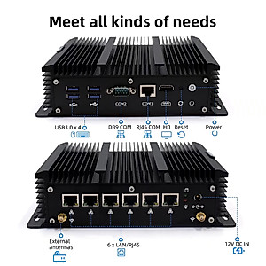 Industrial Firewall Appliance Mini PC, 6 2.5Gbe Lan, Network/Router, Core i7 10510U, Windows 10 pro, 32GB DDR4 RAM 512GB SSD, HD, 2* COM, i225 Nics, Wifi model, SIM Card slot, AES-NI, Small Computer