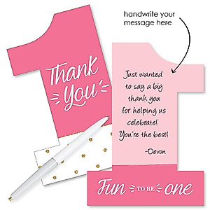 Big Dot of Happiness 1st Birthday Girl - Fun to be One - Shaped Thank You Note Cards with Envelopes - First Birthday Party - Set of 12