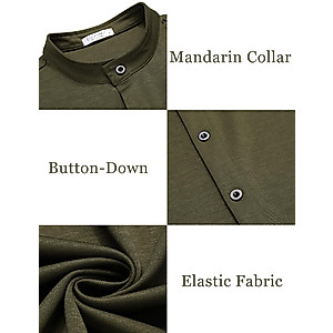 COOFANDY Mens Collarless Dress Shirts Muscle Fit Wrinkle Free Button Down Shirts Army Green