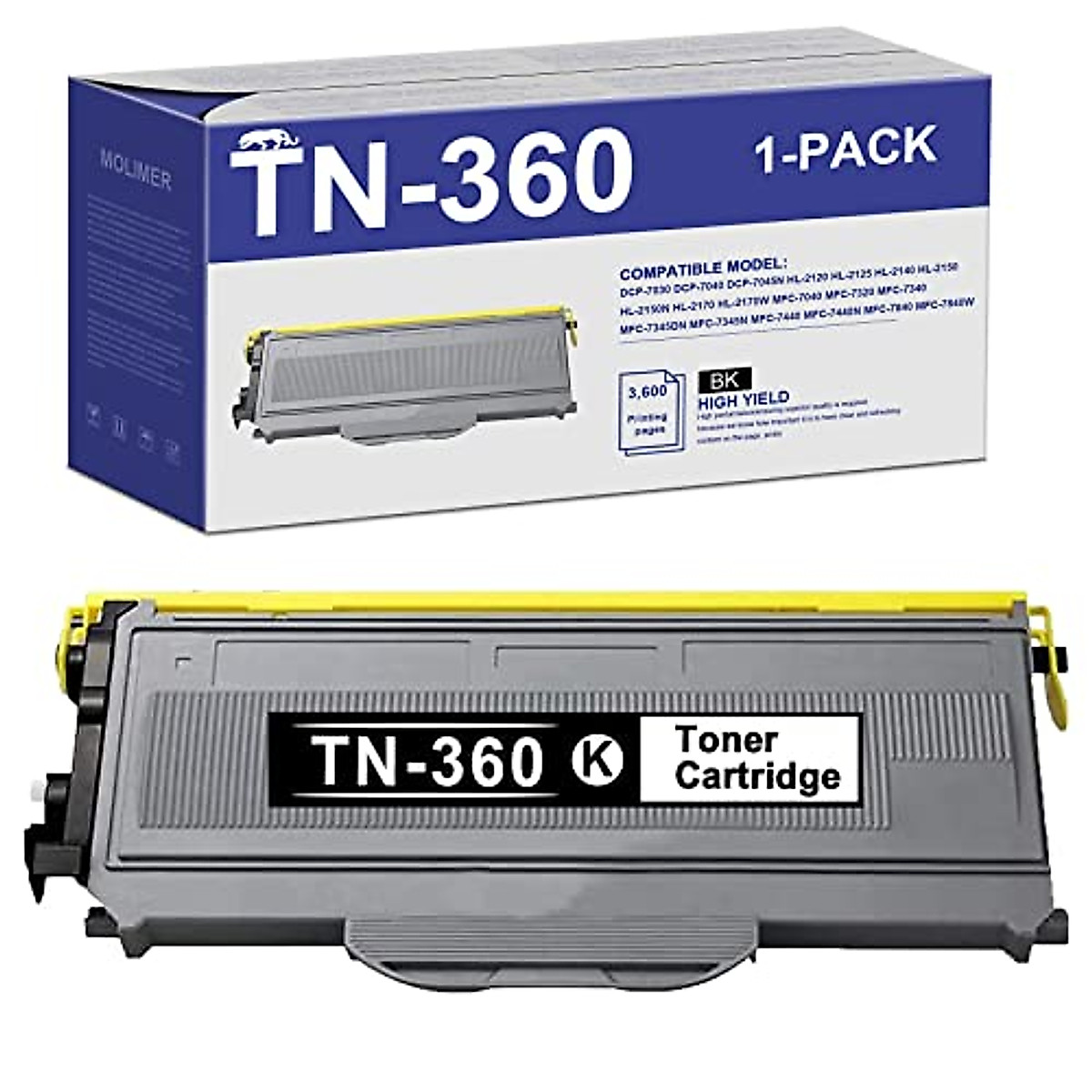 1 Pack Black Compatible TN360 Toner Cartridge Replacement for Brother DCP-7030 7040 7045N HL-2120 2125 MFC-7320 7340 Printer Toner Cartridge