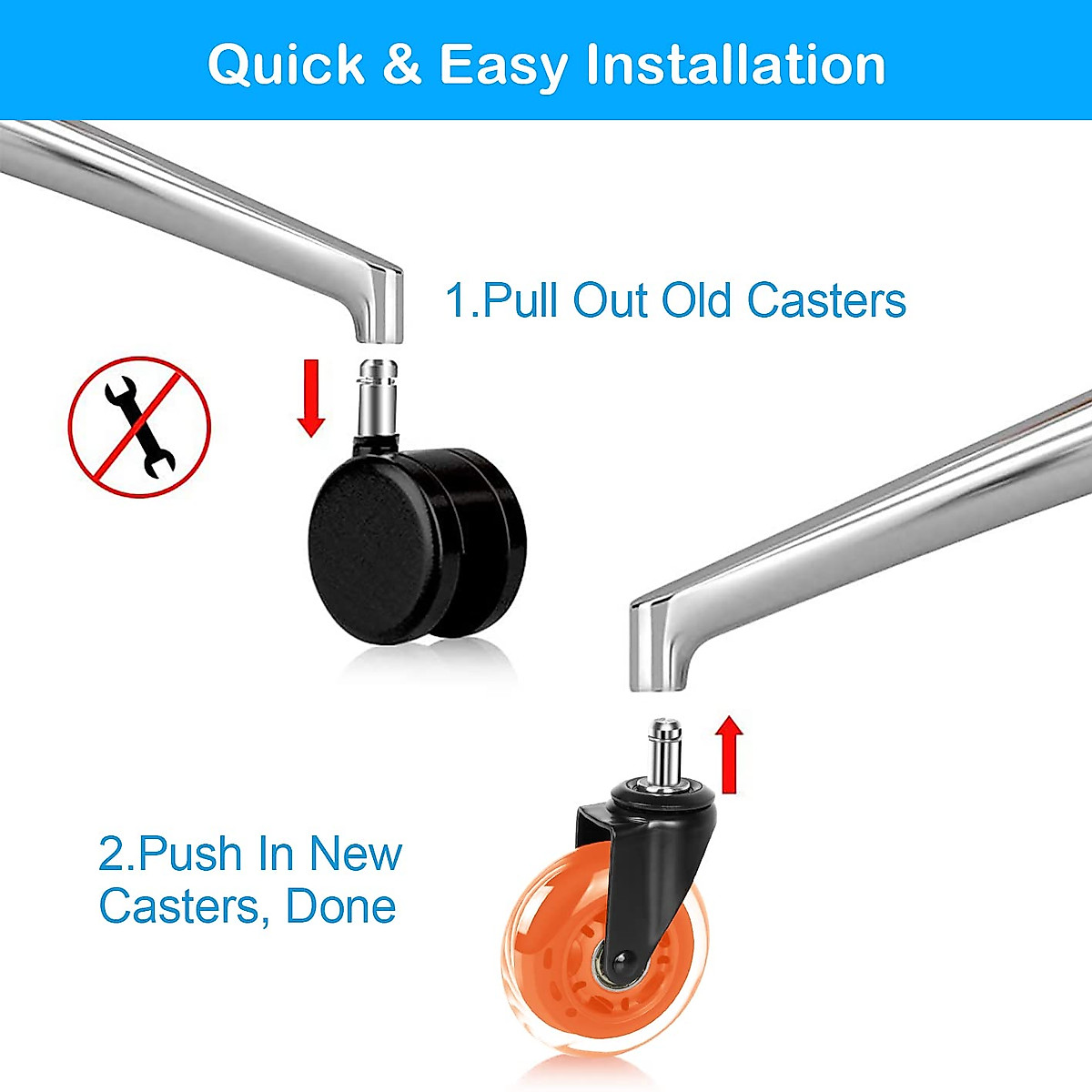 3" Office Chair Caster, Hirate Durable Computer Desk Chair Casters Replacement Set of 5 Heavy Duty Protection for All Floors, Universal Stem 11mm (7/16"x7/8")