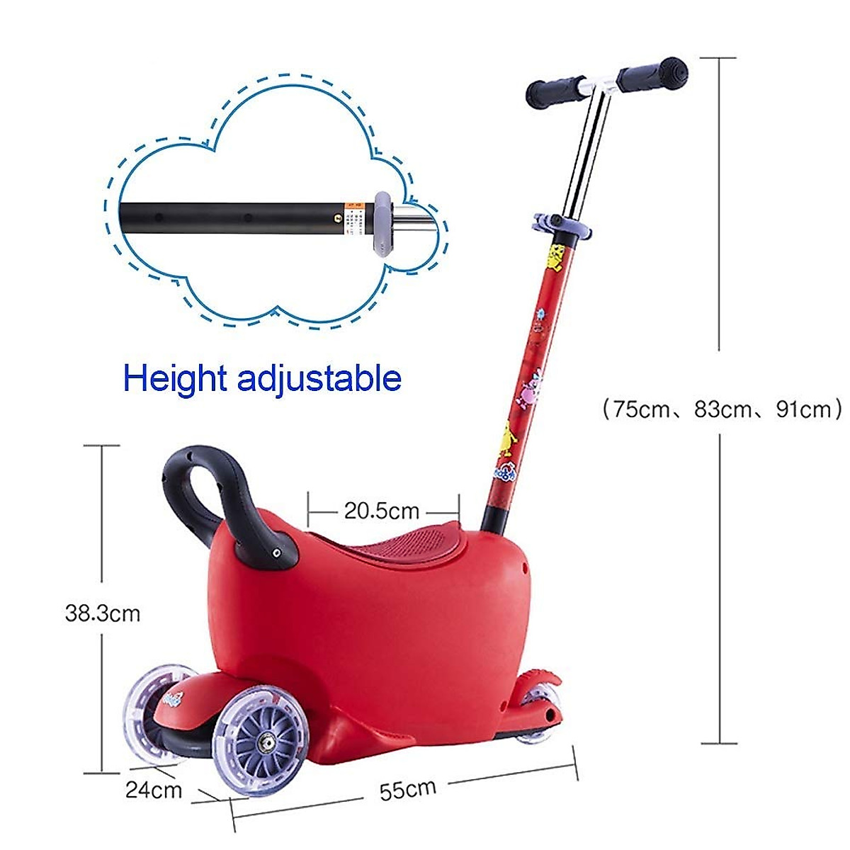 ygqtbc 3 in 1 Scooter for Kids 3 Wheel Kick Scooter with Removable Seat, with Toys Storage Basket, Adjustable Handle, Widened Wheels for Children 1-10 Years Old ( Color : Blue )