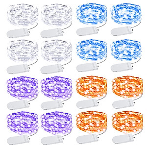 Olafus 16 Pack Blue and Multicolor Fairy Lights Battery Operated, Mini Starry String Light Waterproof IP68, 7ft 20 LED Firefly Starry Light Copper Wire for Christmas Decorations Wedding Party DIY