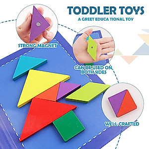 Yohelly Wooden Pattern Blocks Toys Gifts for 1 2 3 4 5 6 Years Old,Montessori Learning Toys for Boys Girls Ages 1-3, Geometric Shape Puzzle Kindergarten Classic STEM Educational Tangram Toys