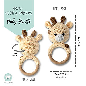 Hello Teddio Baby Rattle Teething Toy, Smooth Wooden Easy Grip Ring, Gender Neutral Baby Gifts