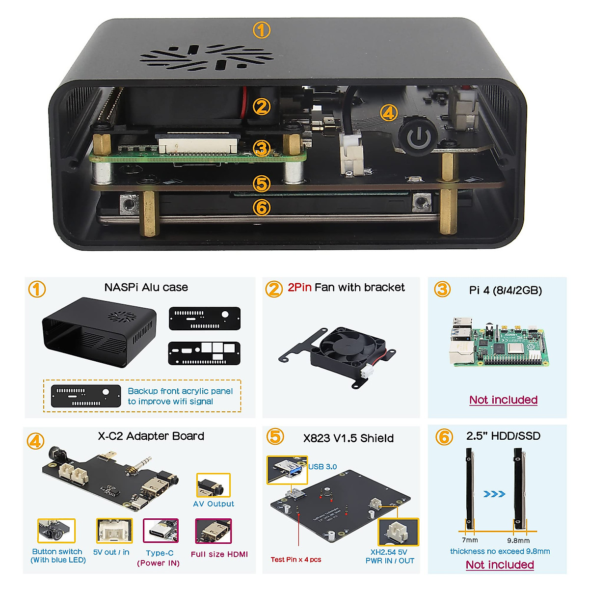 Geekworm NASPi-Lite 2.5 inch SATA HDD/SSD NAS Storage Kit for Raspberry Pi 4 Model B(Not Include Raspberry Pi 4)