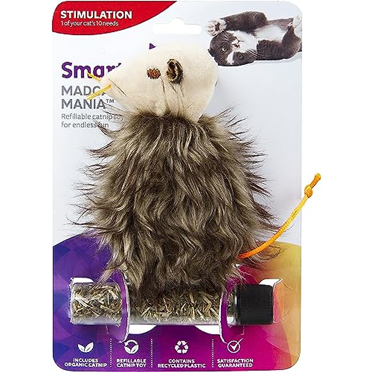 SmartyKat Madcap Mania Refillable Plush Catnip Cat Toy, Includes Catnip Tube - Randomly Selected Color, One Size