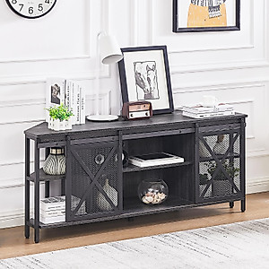 HOMISSUE Corner TV Stand for 55 Inch TV, Rustic Corner Entertainment Center with Storage, Industrial Media Console Table with Sliding Barn Door, Entertainment Center for Living Room, Grey