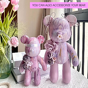 InSassy 9" Easy DIY Create Customize Art and Craft Kits Non-Toxic Fluid Pour Over Acrylic Paint Bear Kit for Boys and Girls (Silver-Ocean Blue-Deep Purple)