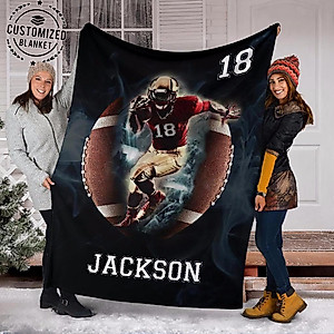 Custom Football Plaid Blanket, Football Throw Blanket Football Blankets for Boys Son,Custom Blanket Gift for Mom Birthday, Soft Bed Flannel Blanket Football Boy Gifts