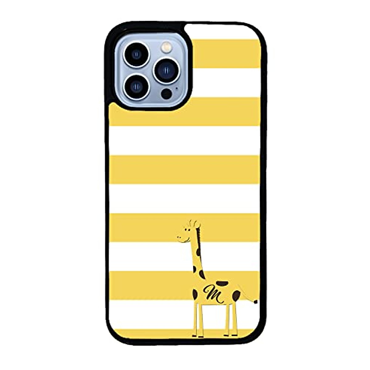 Yellow and White Bars Giraffe Personalized Apple iPhone Black Rubber Phone Case Compatible with iPhone 14 Pro Max, Pro, Max, iPhone 13 Pro Max Mini, 12 Pro Max Mini, 11 Pro Max X XS Max XR 8 7 Plus