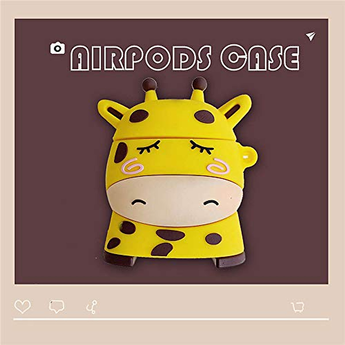TOUBN Wireless Charging Earphone Case, Cute Cartoon Giraffe Design Soft Silicone Full Body Protective Cover for Airpods 1 & 2, Airpods Protector with Hook (Giraffe)