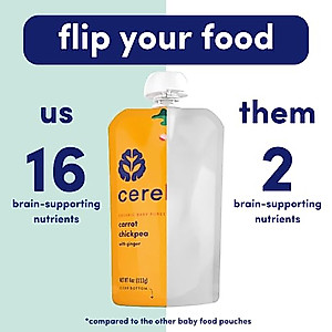 Cerebelly Baby Food Pouches - Organic Beans & Veggies Purees Variety Pack (4 oz, Pack of 8) Toddler Snacks - 16 Brain-supporting Nutrients - Healthy Snacks, Gluten-Free, BPA-Free, Non-GMO