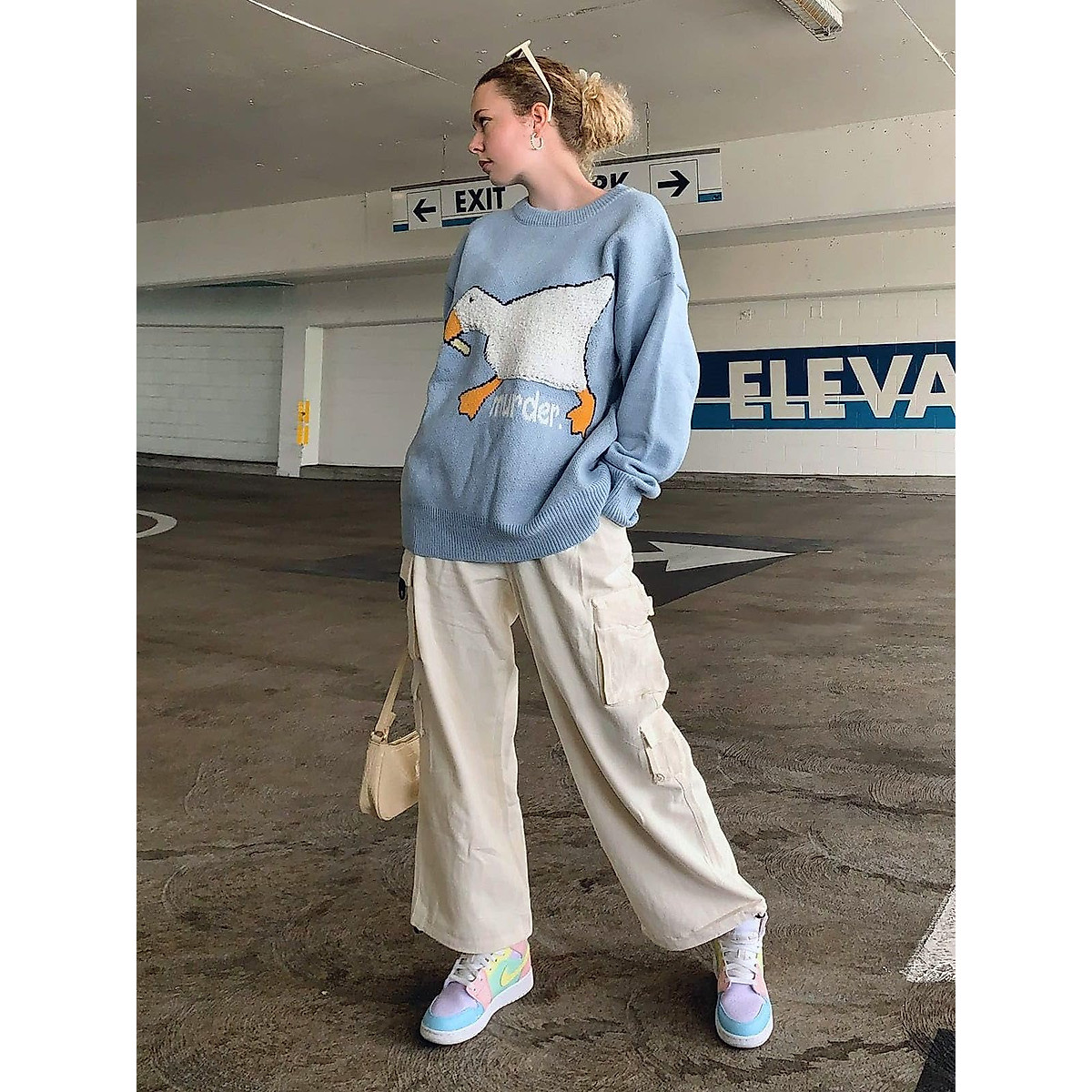 Aelfric Eden Mens Long Sleeve Van Gogh Printed Cable Knit Sweaters Casual Oversized Sweater Pullover