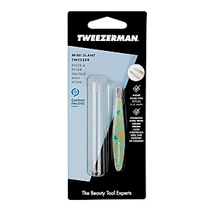 Tweezerman Mini Slant Tweezer - Tweezers for Eyebrows, Travel Tweezers for Eyebrows, Facial Hair, Ingrown Hair (Pineapple Punch)