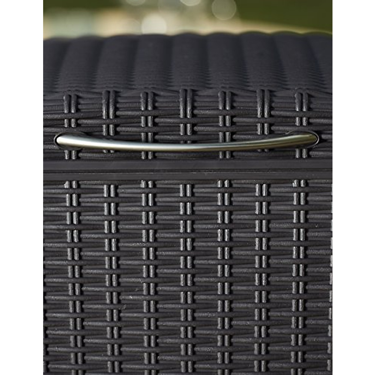 Keter Pacific 33 Gallon Resin Rattan Large Outdoor Trash Can with Lid – Perfect for Backyard Hosting, Patio and Kitchen Use, Brown