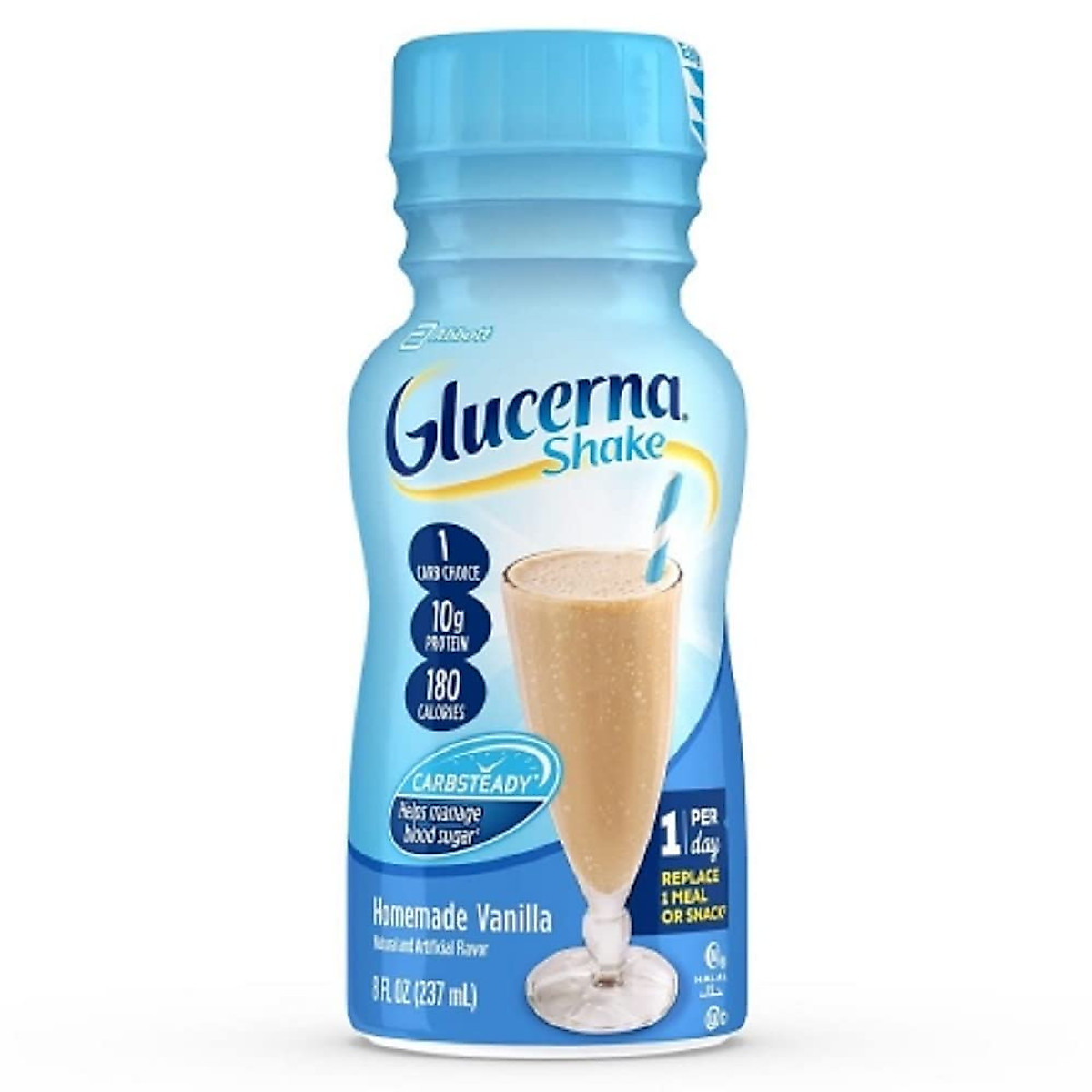 Glucerna Nutritional Shake, Diabetic Drink to Support Blood Sugar Management, 10g Protein, 180 Calories, Homemade Vanilla, 8-fl-oz Bottle, 6 Count