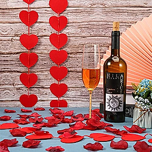 480 Pieces Valentine's Day Decorations Include 80 Red Hearts Felt Garland Felt Heart Hanging Banner and 400 Pieces Artificial Silk Rose Petals for Valentine's Day Wedding Birthday Party Decor