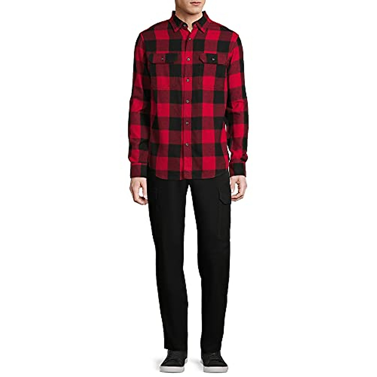 George Clothing Men's Super Soft Flannel Shirt (Red & Black Buffalo, Large)