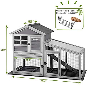 Gutinneen Rabbit House Indoor Outdoor Rabbit Hutch with Ventilation Door,Wooden Bunny cage with No LeakageTray, Removable Bottom Wire Mesh & PVC Layer,Chicken Coop UV Panel