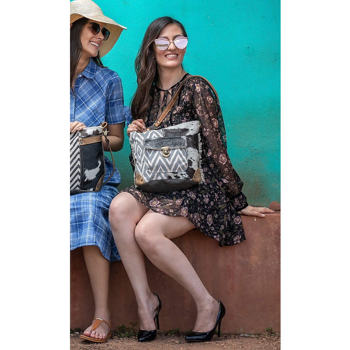 Myra Bag Mystical Upcycled Canvas & Cowhide Shoulder Bag S-1368