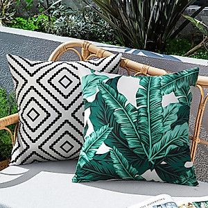 Merrycolor Outdoor Throw Pillow Covers 18x18 Waterproof Pillow Cover Green Leaves Geometric Pattern Square Cushion Covers Patio Pillow Cases Outdoor Pillows for Patio Furniture, Pack of 4