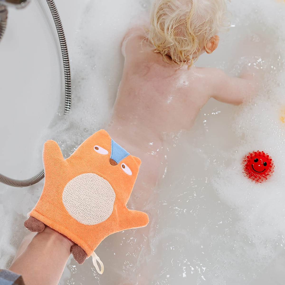 Uonlytech Natural Loofah Sponge 3pcs Skin- friendly Kids Bath Mitts Lovely Animal Shower Gloves Soft Terry Cloth Bath Puppet Baby Washcloths Shower Loofah Sponge for Kids Mens Body Scrubber