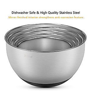 X-Chef Stainless Steel Bowls with Lids, Mixing Storage Bowl Set of 5 with Measurement, Stackable & Non-slip (1, 2, 2.5, 3.5, 4.5 QT)