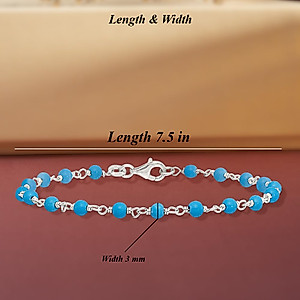 Diamond2Deal 925 Sterling Silver Genuine Turquoise Bead Bracelet 7.5" for Women