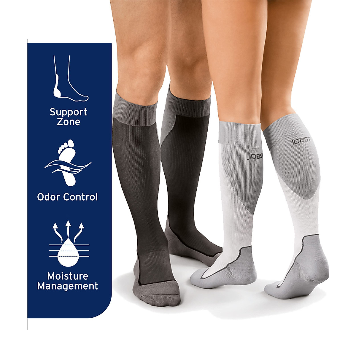 JOBST Sport Compression Socks 15-20 mmHg, Knee High, Closed Toe, Royal Blue/Gray, X-Large