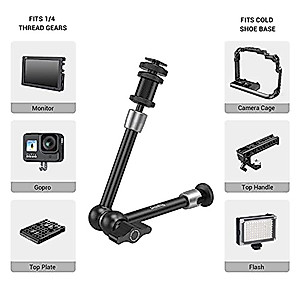 SMALLRIG Articulating Rosette Arm Max 11'' Long with Cold Shoe Mount & Standard 1/4"-20 Threaded Screw Adapter - 1498