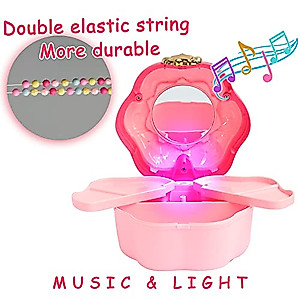 Zubumdy Kids Musical Jewelry Box With Light Unicorn Jewelry Set, Toddlers Jewelry Gift Set Girls Pretend Play Princess Dress Up Necklace Bracelet Ring Dreamy Pink