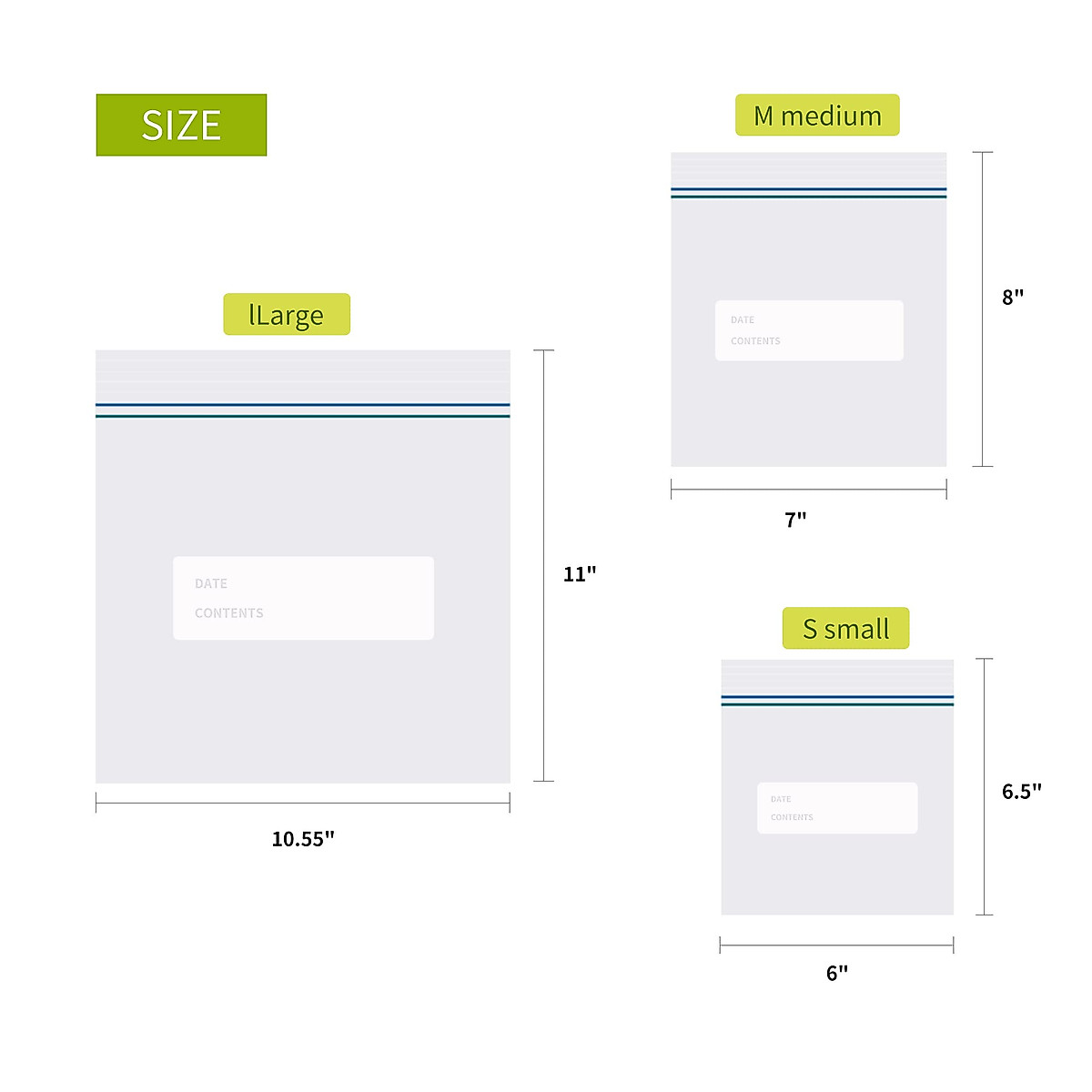 ARCLIBER Food Storage Bags Resealable Plastic Bags,Clear Durable Food Grade Zipper Bags Fresh and Refrigerated Moisture-Proof Storage 10.55 x 14 Inch,L