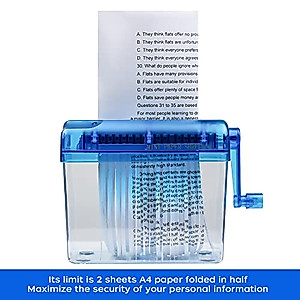 JIKIOU Mini Hand Shredder Portable Paper Shredder Manual Shredder Documents Paper Cutting Tool Home Office Desktop Stationery Blue