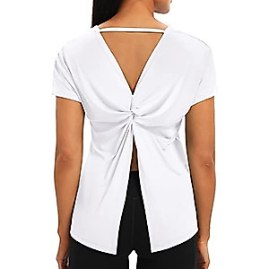 Heathyoga Workout T Shirts for Women V Neck T Shirts for Women Open Back Women's Workout Tops Women's Athletic T-Shirts Ivory White